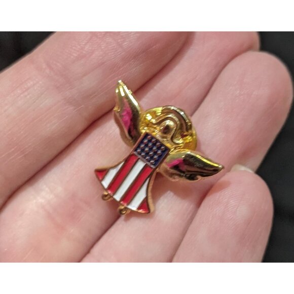 Jewelry | Vintage Us Flag Guardian Angel Patriotic Lapel Pin | Poshmark